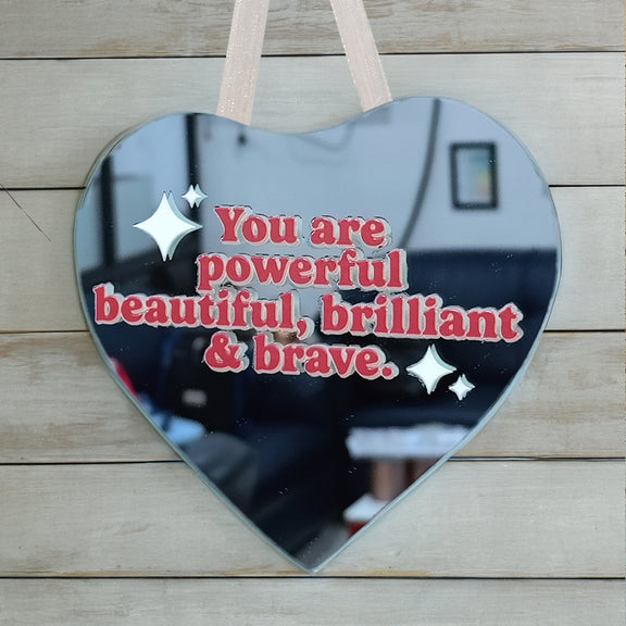 Affirmation Heart Mirror: Powerful – Motivational Gifts